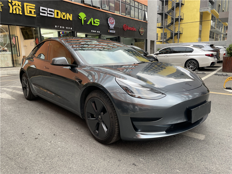 特斯拉Model 3改色贴膜CYS金属月光石灰 - 哔哩哔哩