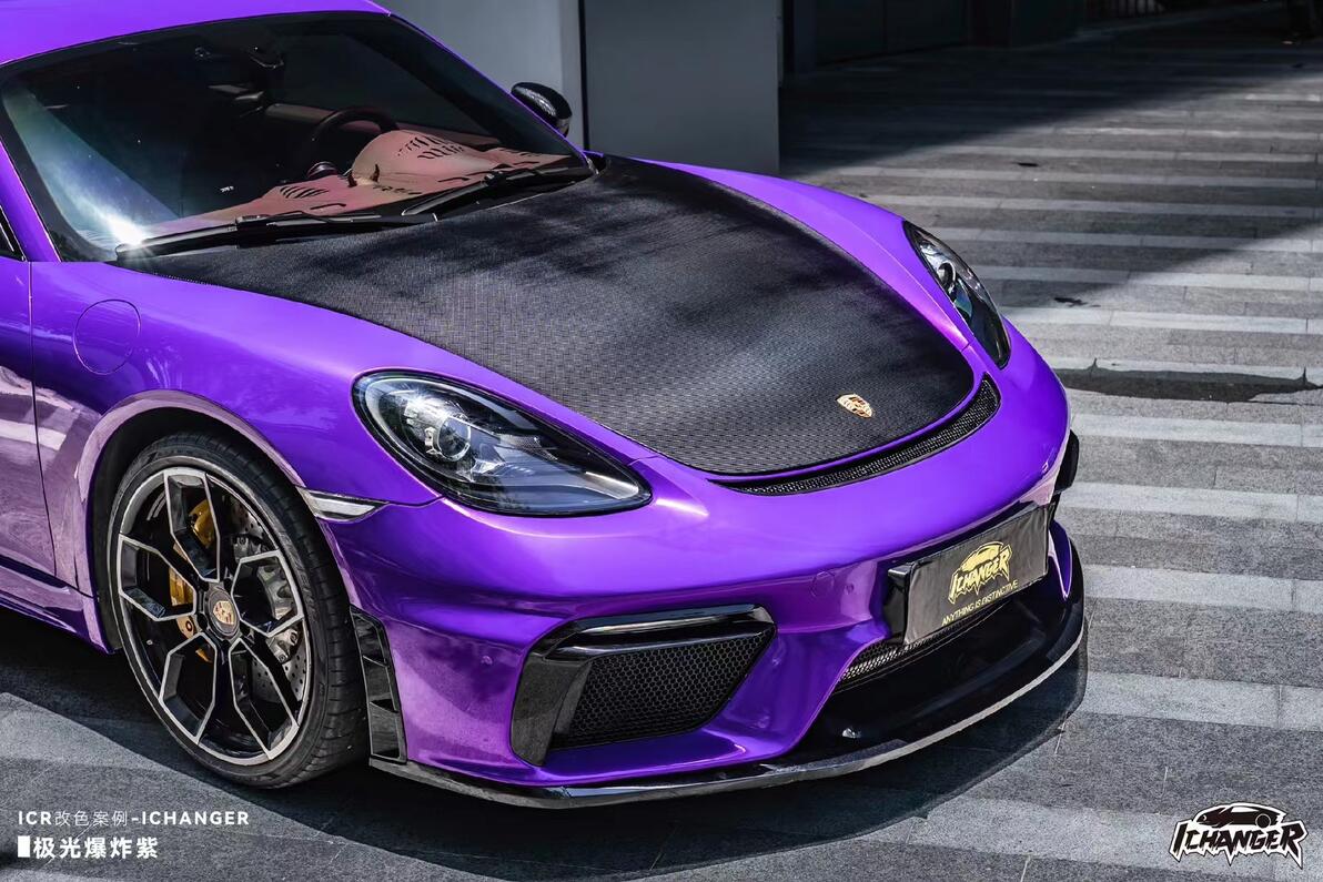 保时捷718-ichanger改色膜极光紫，年度流行色让你紫气东来 - 哔哩哔哩