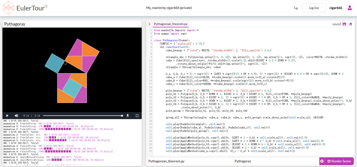 想玩Manim却卡在安装配置上？不妨试试这个——EulerTour（一个在线玩Manim的网站） - 哔哩哔哩