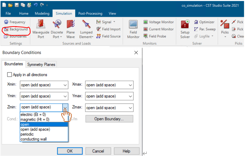 Setting boundary on CST Studio Suite,设置边界条件 - 哔哩哔哩