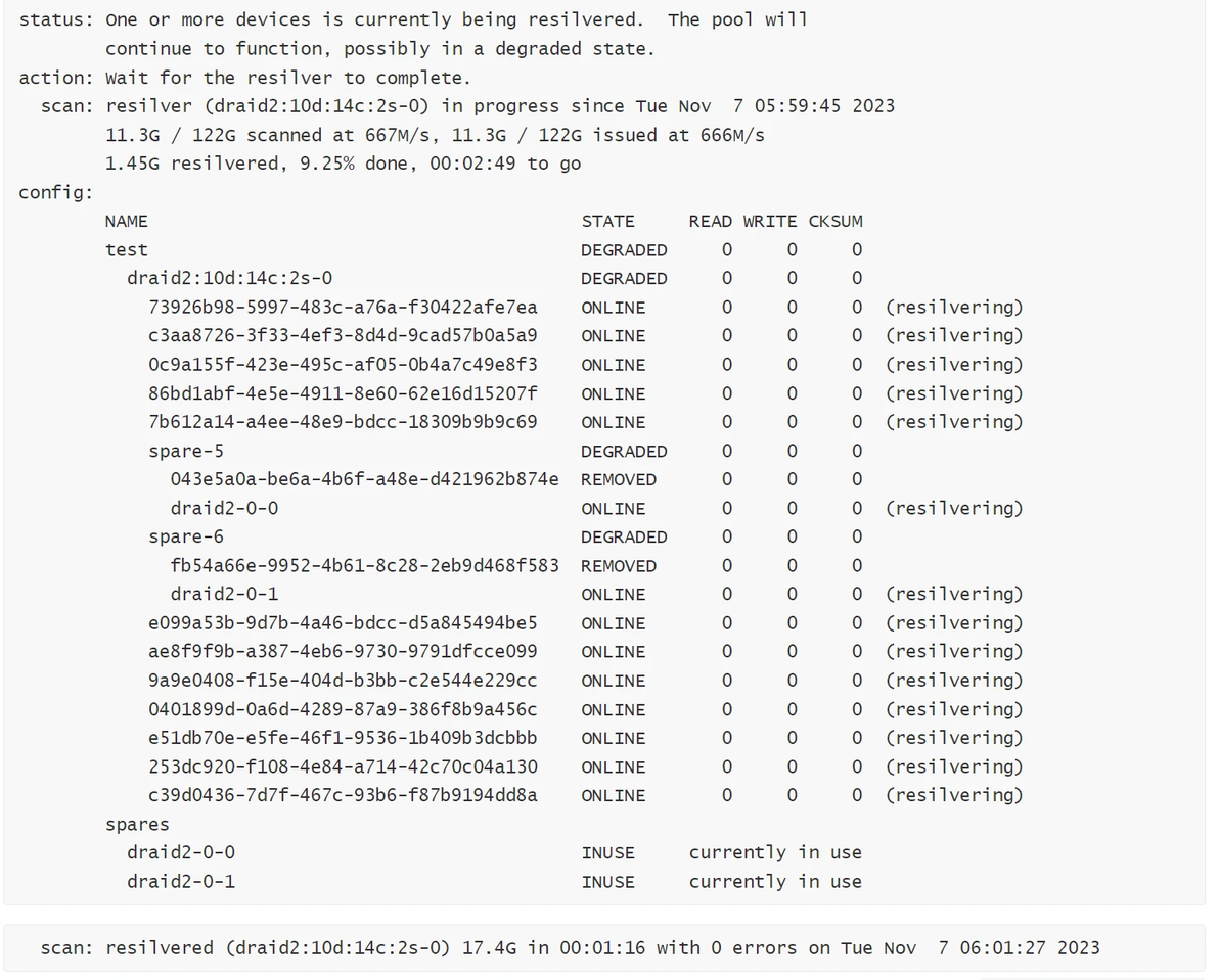 dRAIDZ 与 RAIDZ 阵列性能及重建速度对比 - 哔哩哔哩
