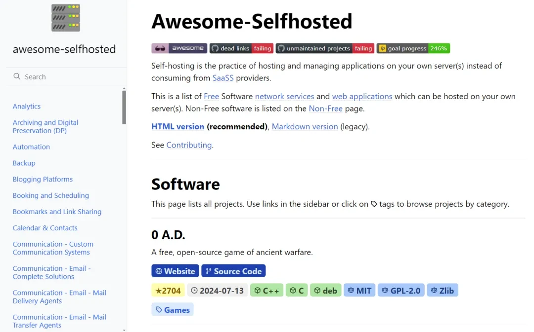 awesome-selfhosted - 超 2K+ 自托管项目大合集，开发者必备！ - 哔哩哔哩