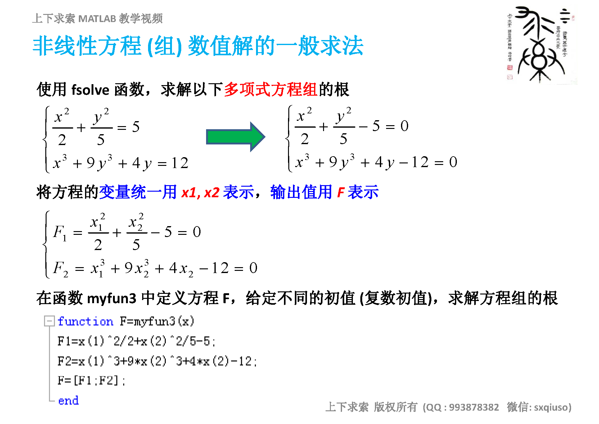 Matlab教学视频：非线性方程（组）在matlab中的求解方法 哔哩哔哩