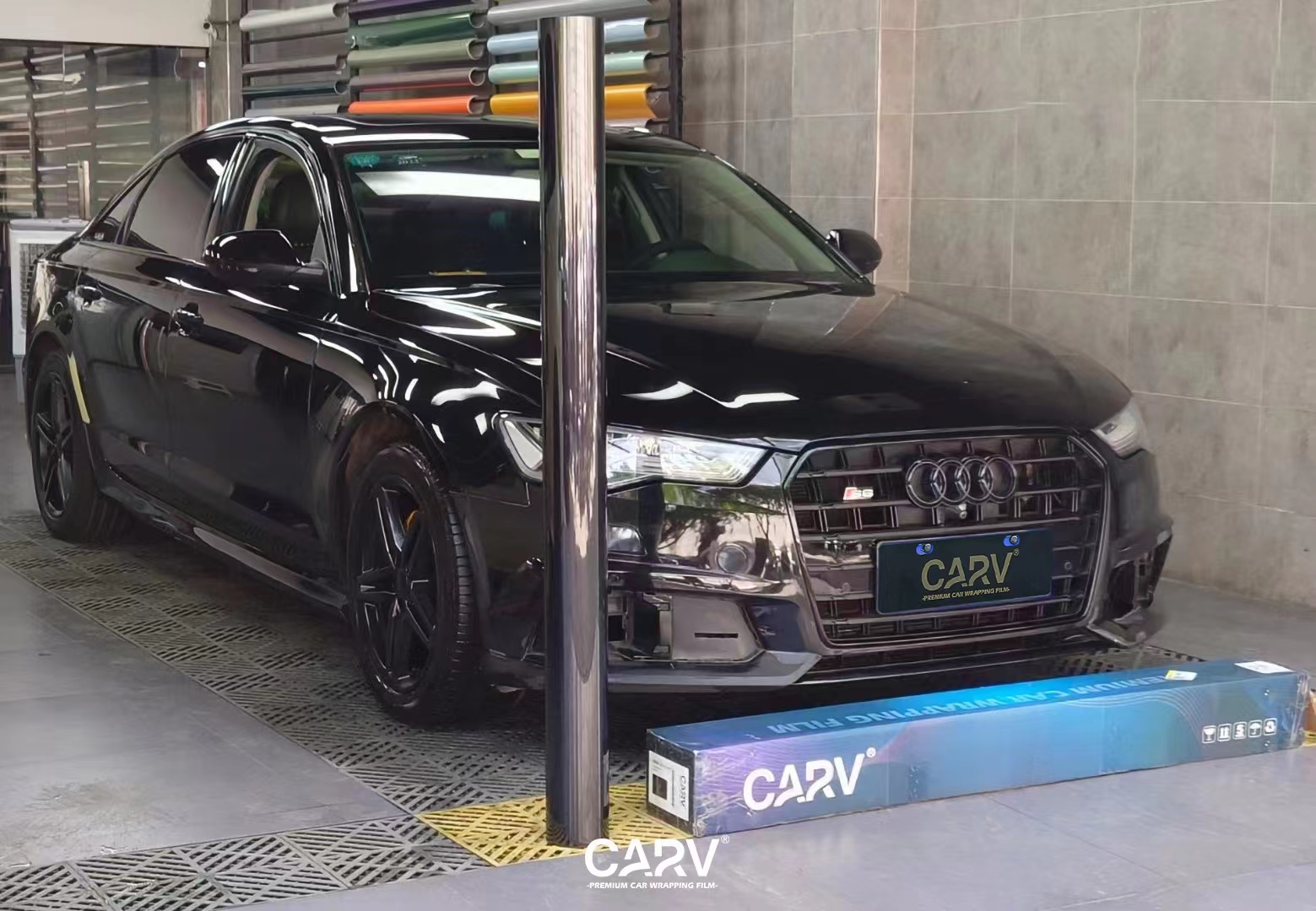 奥迪A6卡孚CARV改色膜白金超亮重金属黑，满满的高级感 - 哔哩哔哩