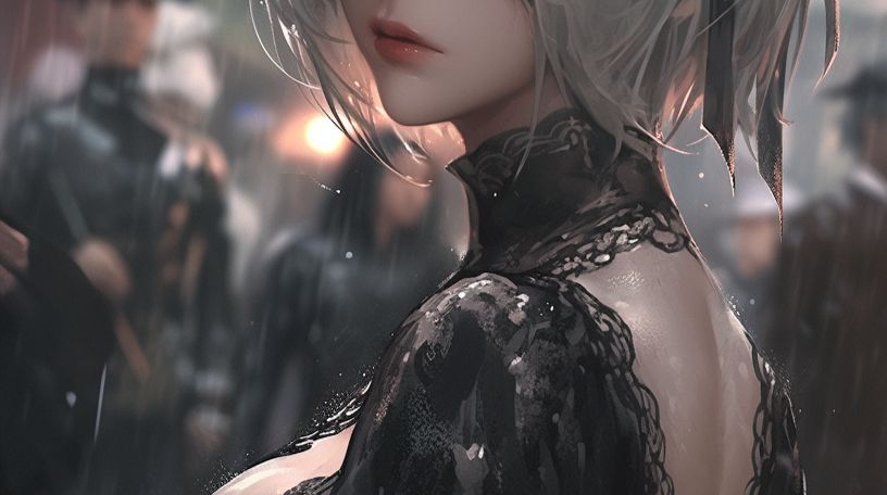 早安，雨中的2B【AI绘壁纸】 - 哔哩哔哩