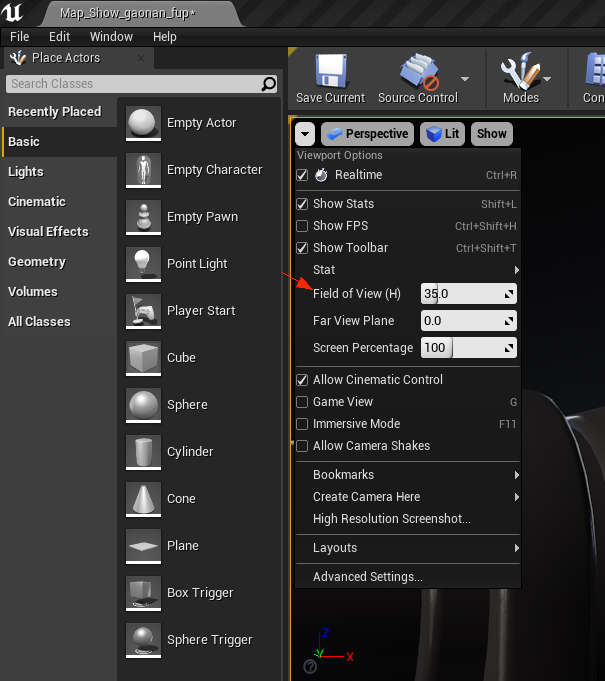 UE4场景默认镜头FOV角度/透视角度修改 - 哔哩哔哩