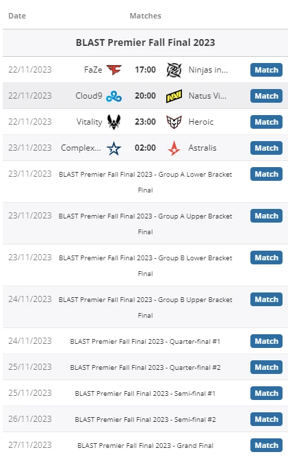 【CS2】BLAST公布秋季决赛赛程和首轮对阵表。 - 哔哩哔哩