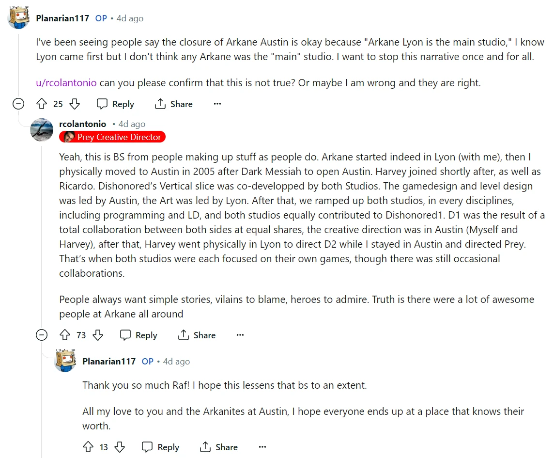 搬运 Raphaël Colantonio 关于 Arkane Lyon 和 Arkane Austin 关系的部分解释 - 哔哩哔哩