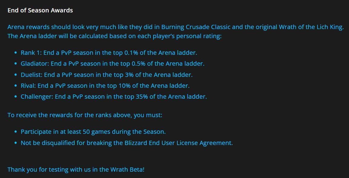 暴雪公布WLK怀旧服竞技场规则，个人成绩取代战队，S5有冰霜巨龙 - 哔哩哔哩