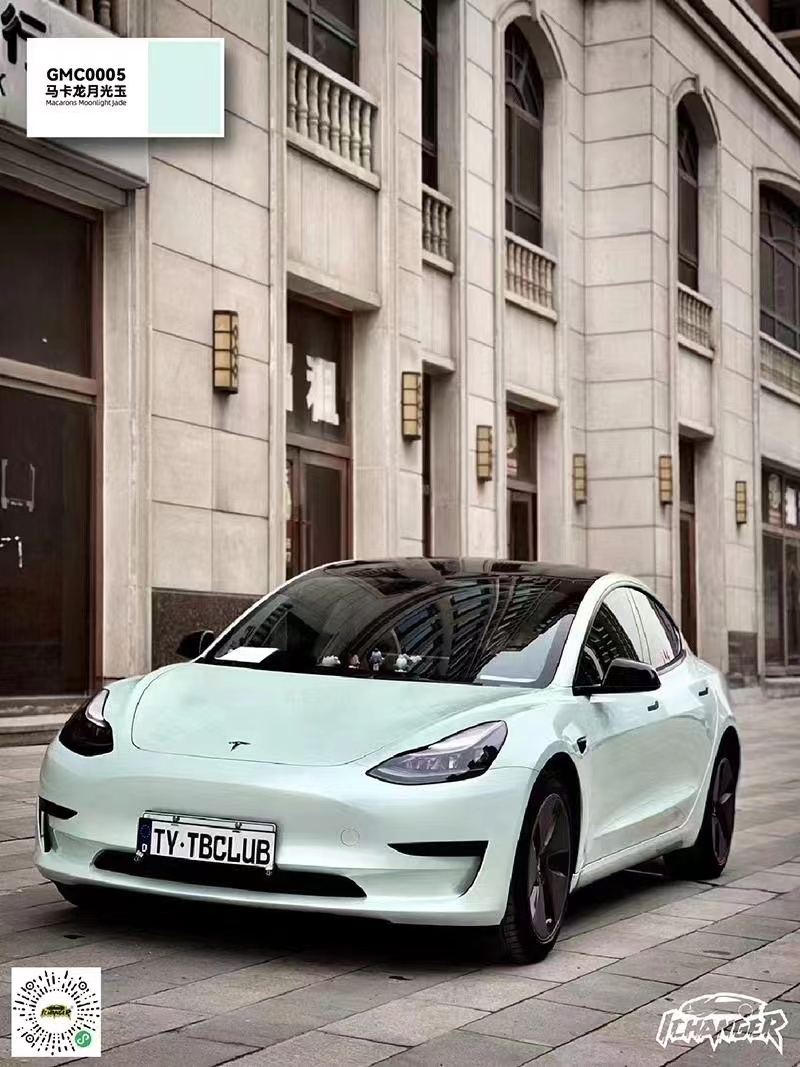 特斯拉Moderl-Ichanger改色膜马卡龙月光玉，改色膜中的白月光 - 哔哩哔哩