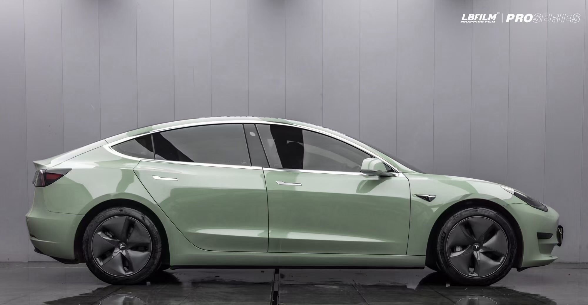 特斯拉model3-LB改色膜高亮卡其绿，极具未来科技感 - 哔哩哔哩