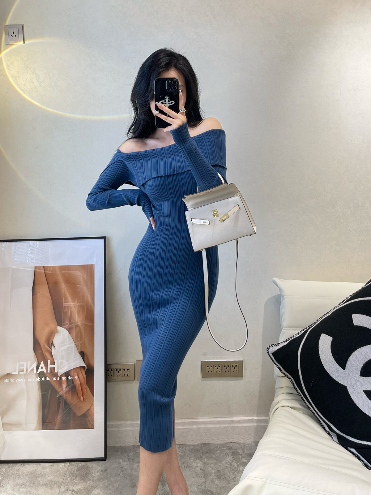 DFAY 两色入 明艳美女 无敌腰臀比 露肩收腰显瘦包臀针织连衣裙女 - 哔哩哔哩