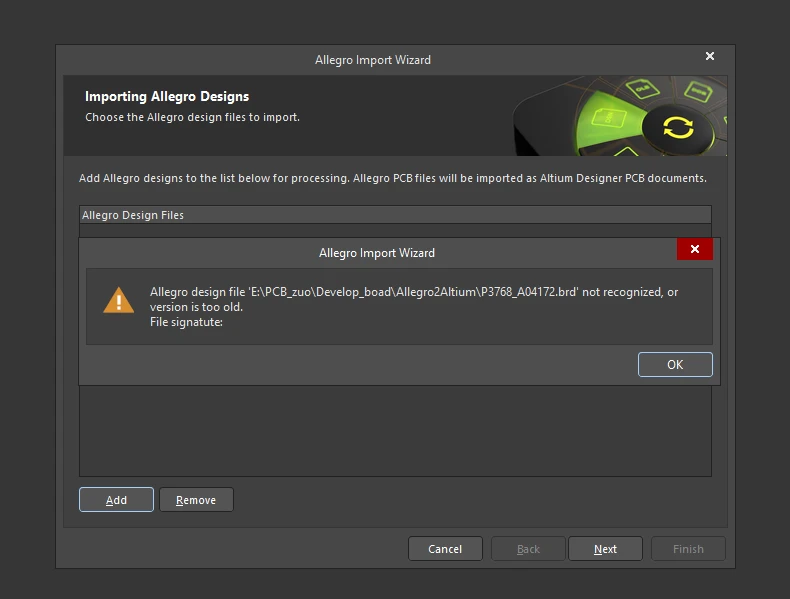 AD 导入Allegro 的brd文件不成功 Allegro design filenot recognized,or version - 哔哩哔哩