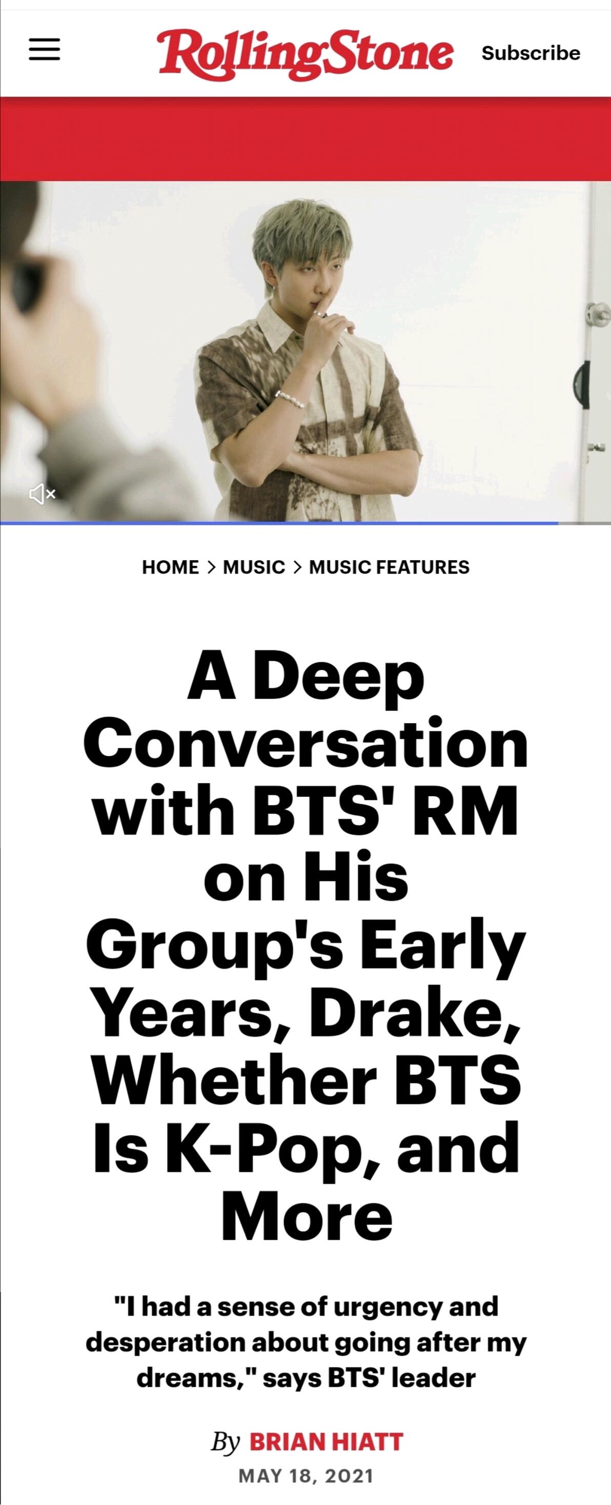 【RollingStone】与RM的深入对话，关于组合的早年经历,Drake,BTS是否是KPOP或不止于此 - 哔哩哔哩