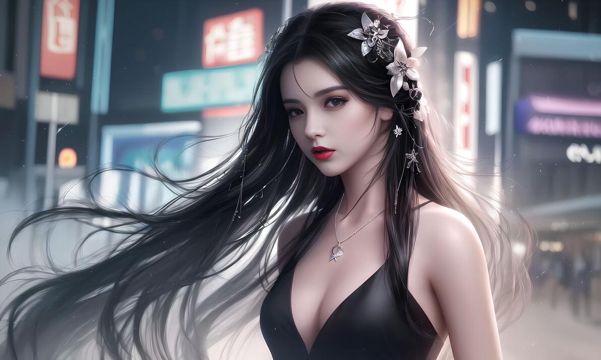 霓虹背景国风2.5dAI绘画图集动漫卡通二次元手机电脑高清壁纸CG - 哔哩哔哩