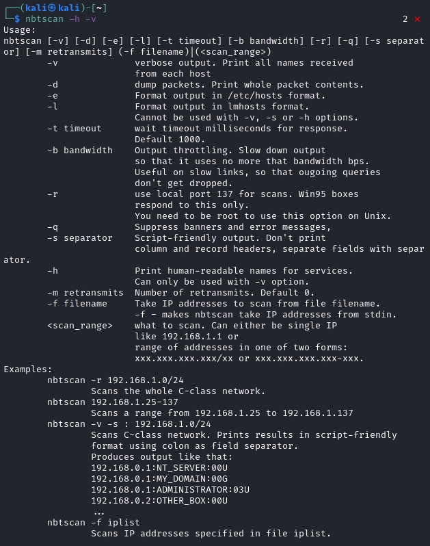 nbtscan：获取 NetBIOS 名称信息的网络扫描神器！全参数详细教程！Kali Linux教程！ - 哔哩哔哩