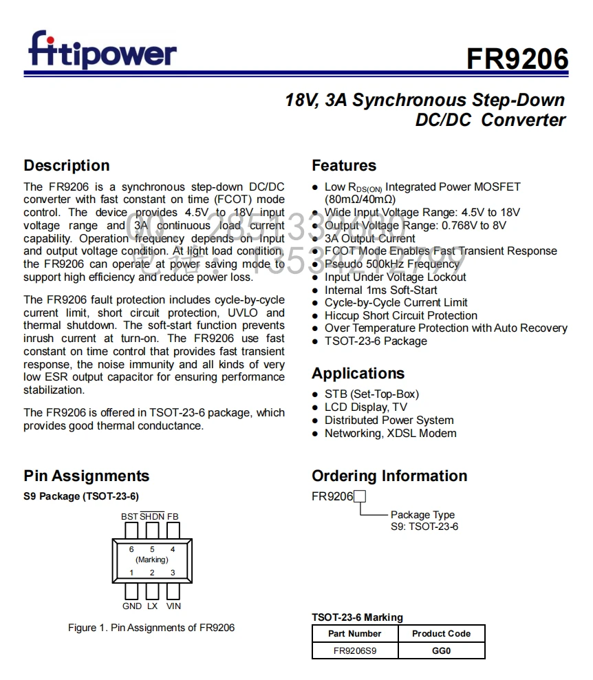FR9206 SOT23-6 3A同步降压芯片 DC-DC转换器 - 哔哩哔哩