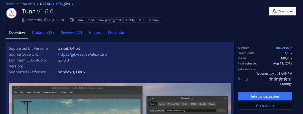 【OBS插件推荐】Tuna ｜开源免费的音乐播放器监控插件 - 哔哩哔哩