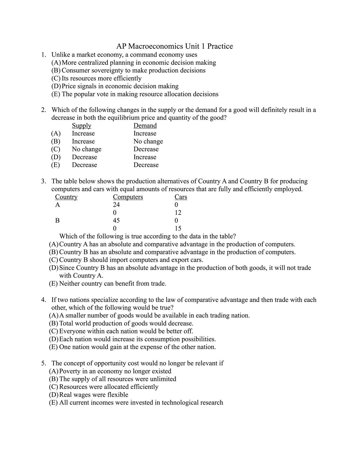 AP Microeconomics Unit 1 真题练习 宏观经济学 轻松5分 - 哔哩哔哩