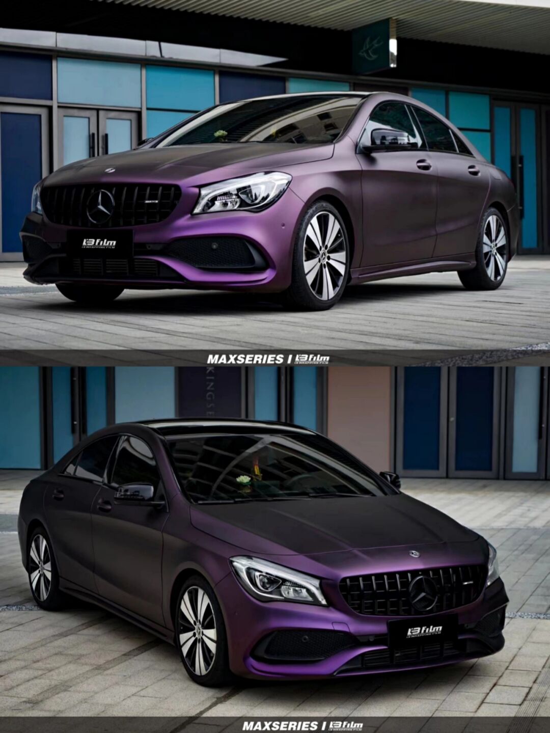 奔驰 LB改色膜消光黑比诺紫，光影交错中黑紫渐变若隐若现 - 哔哩哔哩