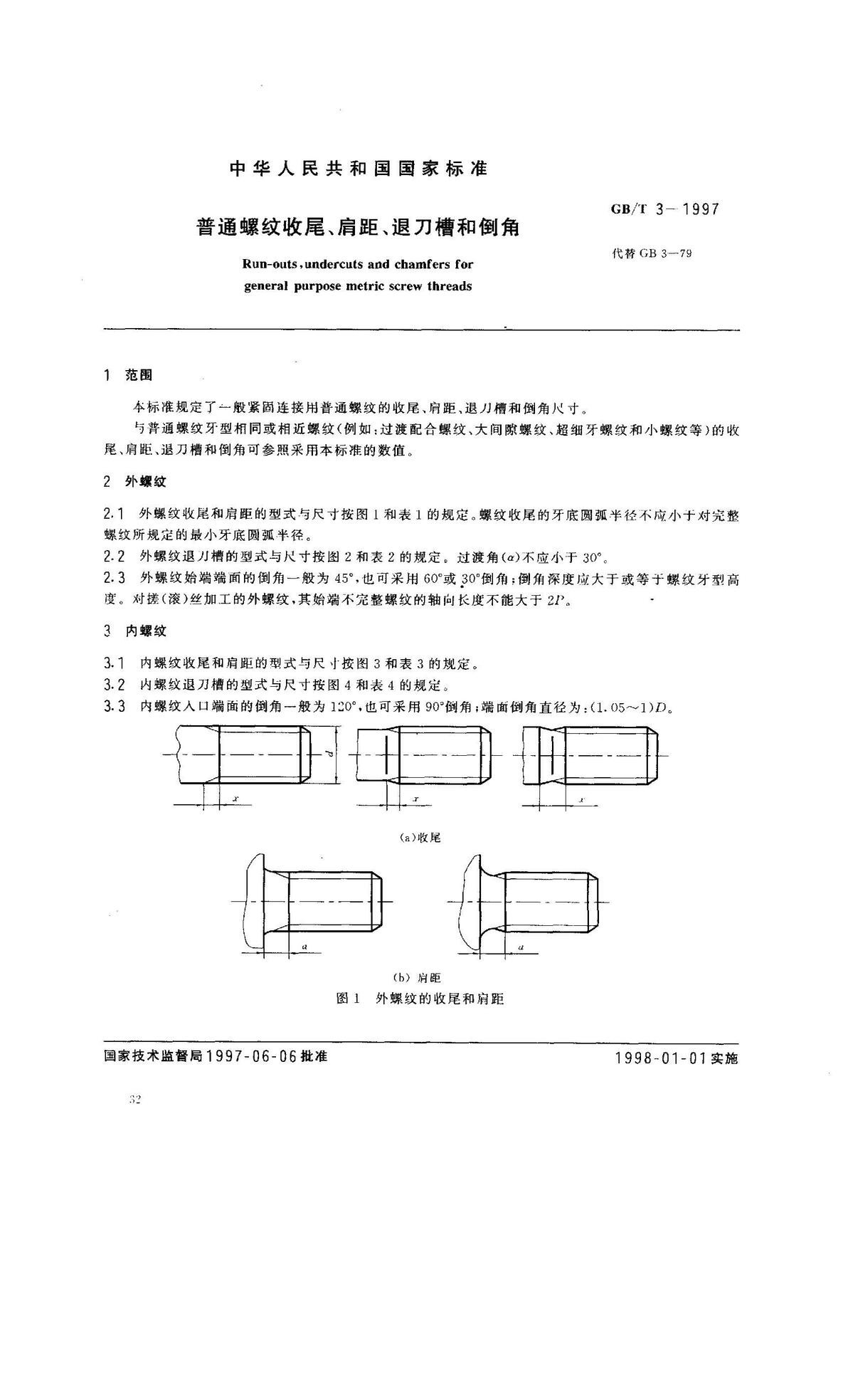 GBT 3-1997普通螺纹收尾、肩距、退刀槽和倒角 - 哔哩哔哩