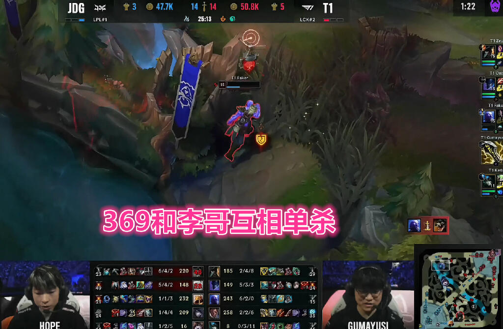 JDG对抗T1两连败！369单杀Faker却带不动下路，米勒感慨BP太难做 - 哔哩哔哩