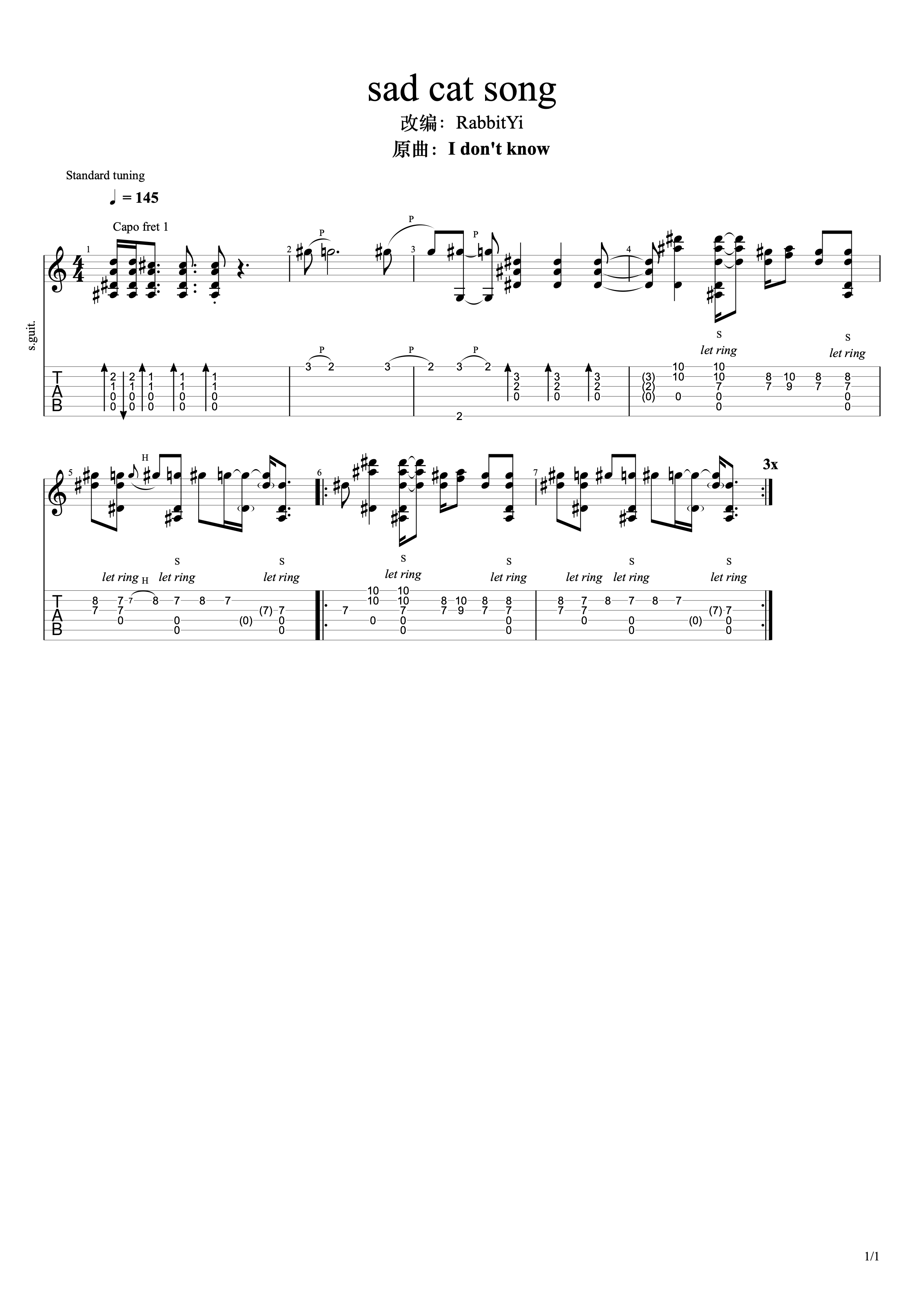 sad cat song指弹谱例 - 哔哩哔哩