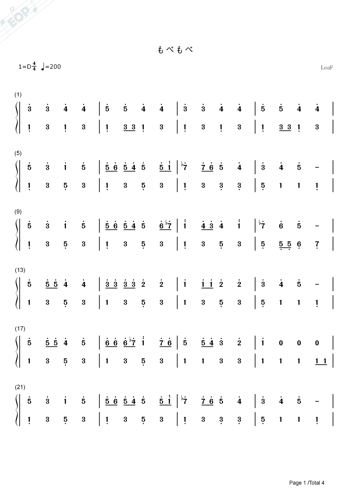 【扒谱】LeaF《もぺもぺ》（mopemope）图片附 - 哔哩哔哩
