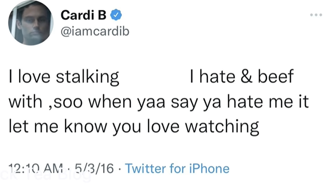 【撕逼】麻辣鸡粉丝认为CardiB有小号fo麻辣鸡死敌，Cardi回应 - 哔哩哔哩