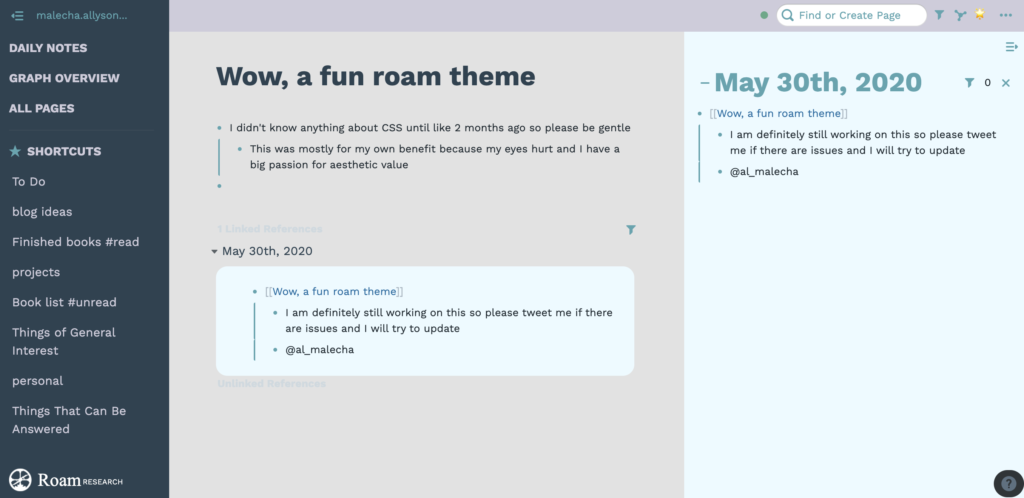 Roam Research漫游研究的最佳 CSS 主题 - 哔哩哔哩