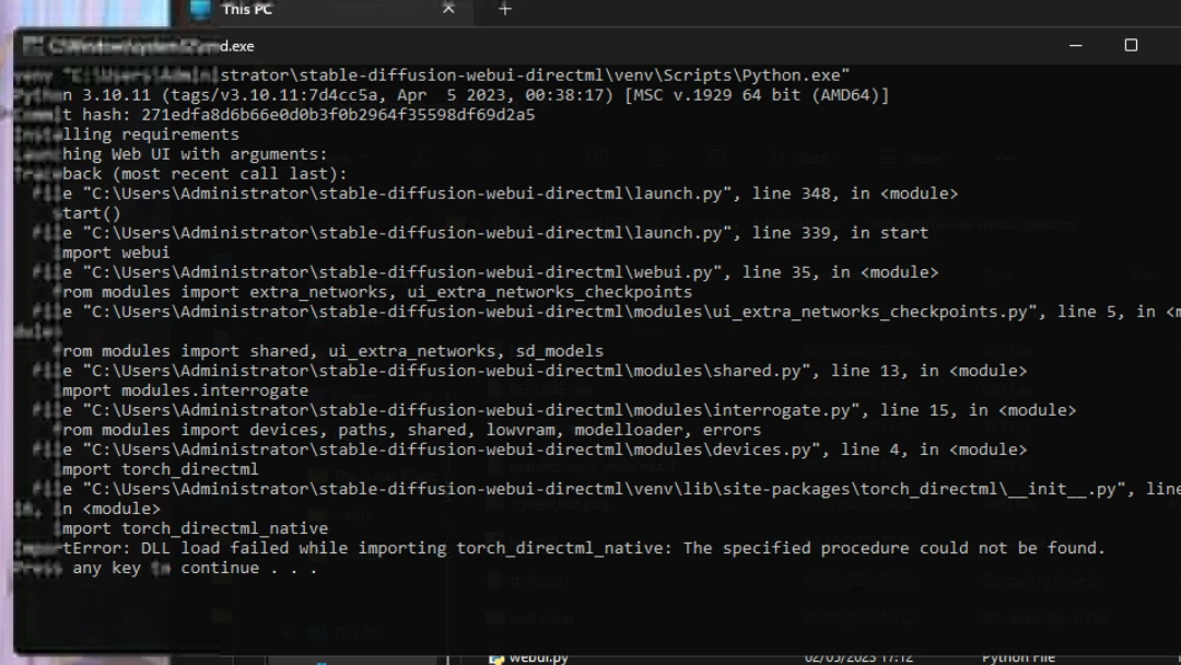 SD A卡用户进ImportError: DLL load failed while importing torch_directml_native - 哔哩哔哩