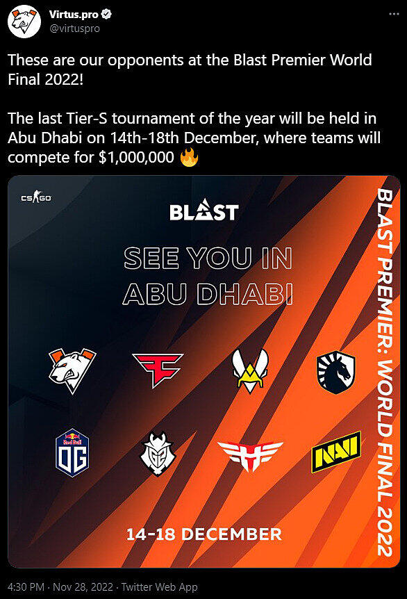 BLAST拒绝Outsiders在全球总决赛用回原名VP【CSGO】 - 哔哩哔哩