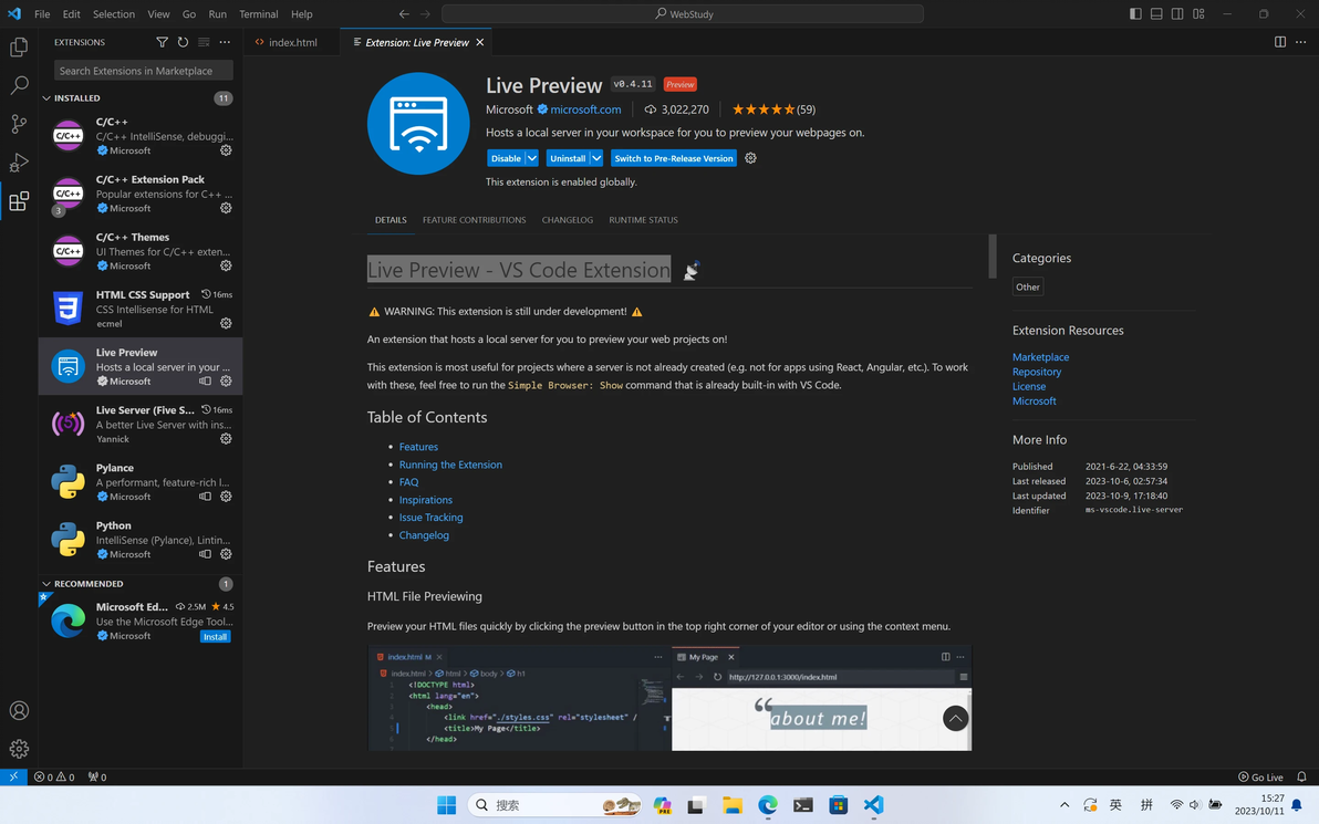 使用Live Preview实现VSCode实时预览html网页文件 - 哔哩哔哩