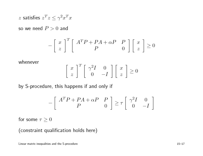 Linear Matrix Inequalities And The S Procedure 线性矩阵不等式和s 引理 哔哩哔哩