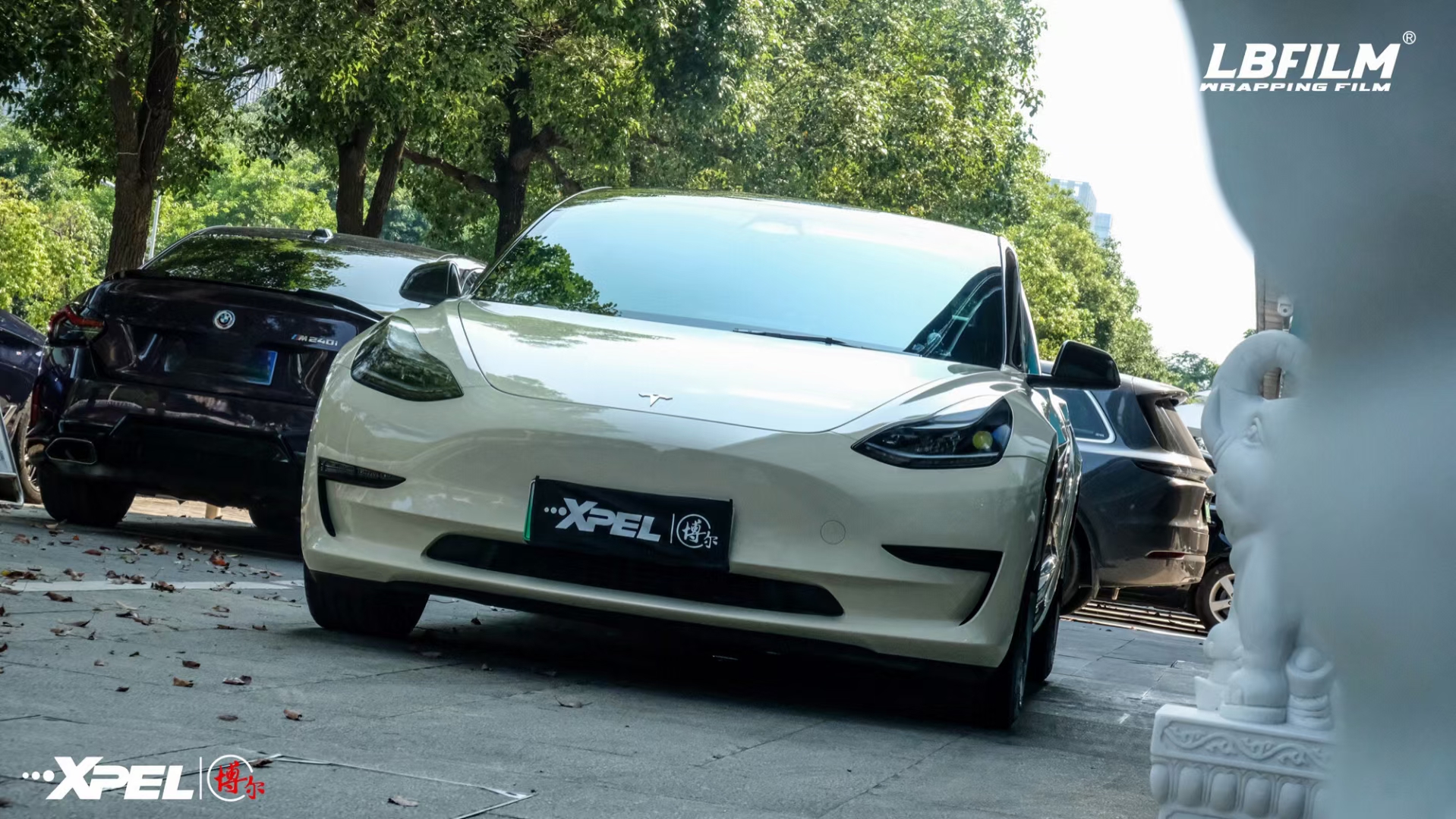 特斯拉model3-LB改色膜高亮卡其米兰，每个女生都爱的色系 - 哔哩哔哩