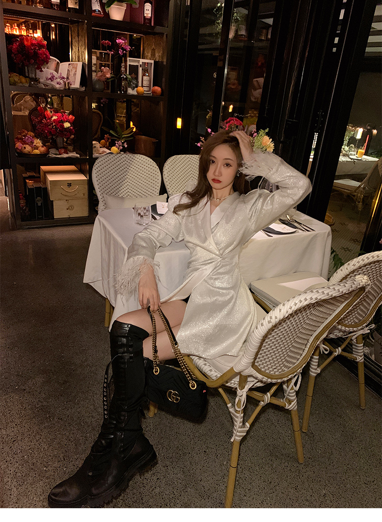 LIN CHAO ZHANG 新款修身长袖时髦气质收腰珠片西装 - 哔哩哔哩