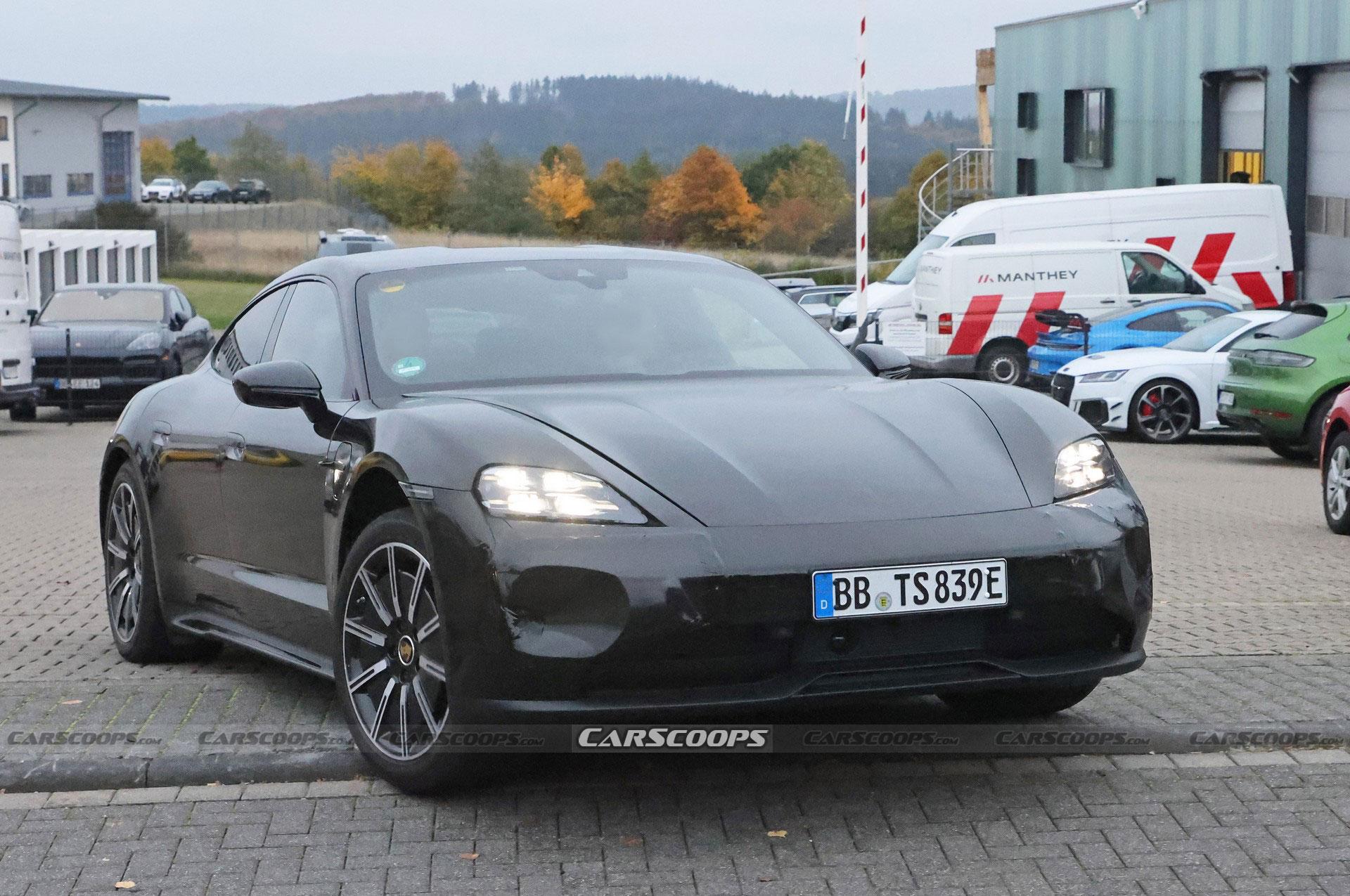 外观细节小幅度调整，中期改款保时捷Taycan测试谍照曝光 - 哔哩哔哩