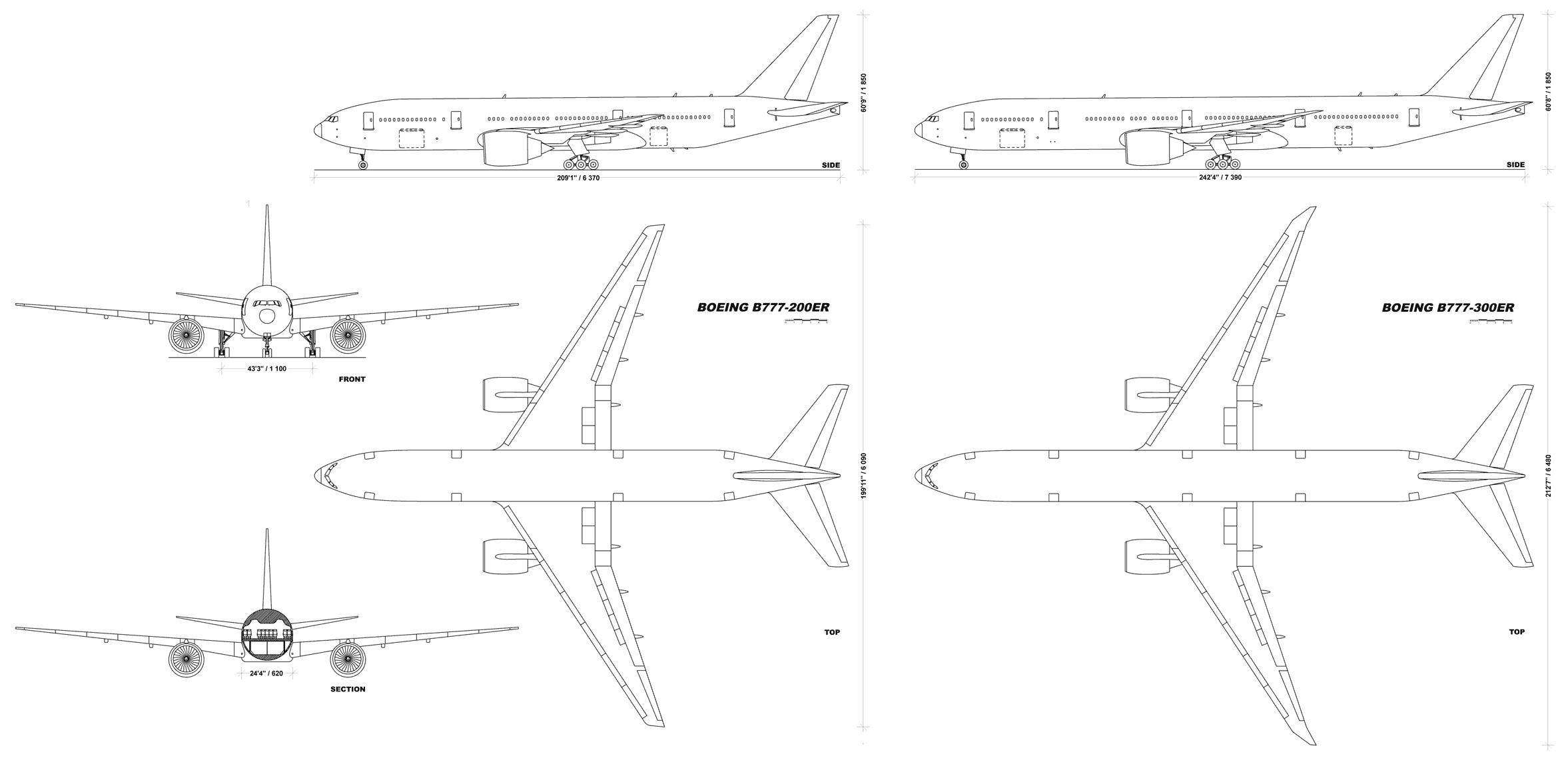 波音现代民航三视图（简飞图纸） - 哔哩哔哩