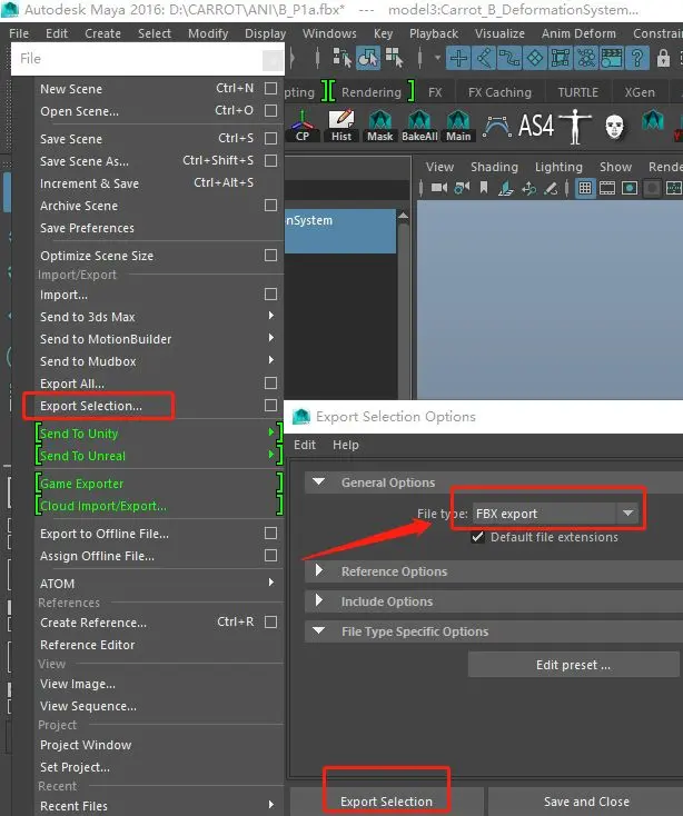 MAYA动画导出以及导入UE4的方式、方法 - 哔哩哔哩