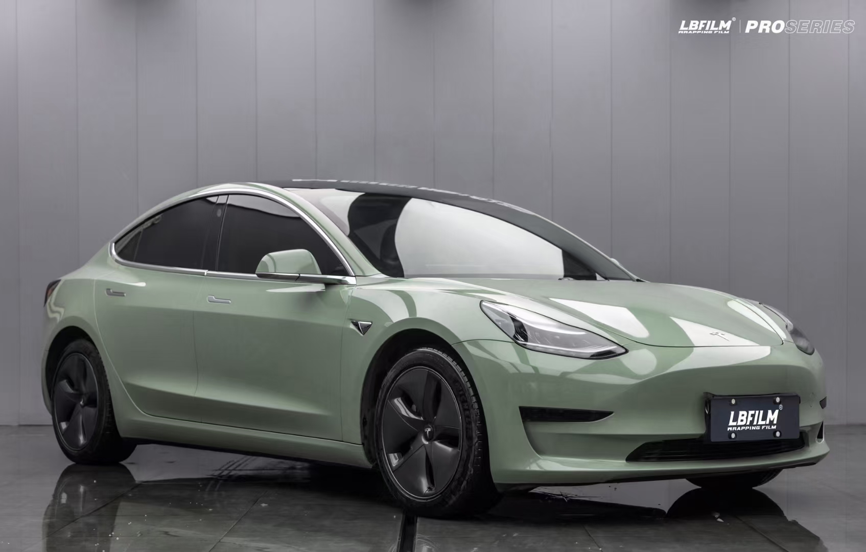 特斯拉model3-LB改色膜高亮卡其绿，极具未来科技感 - 哔哩哔哩