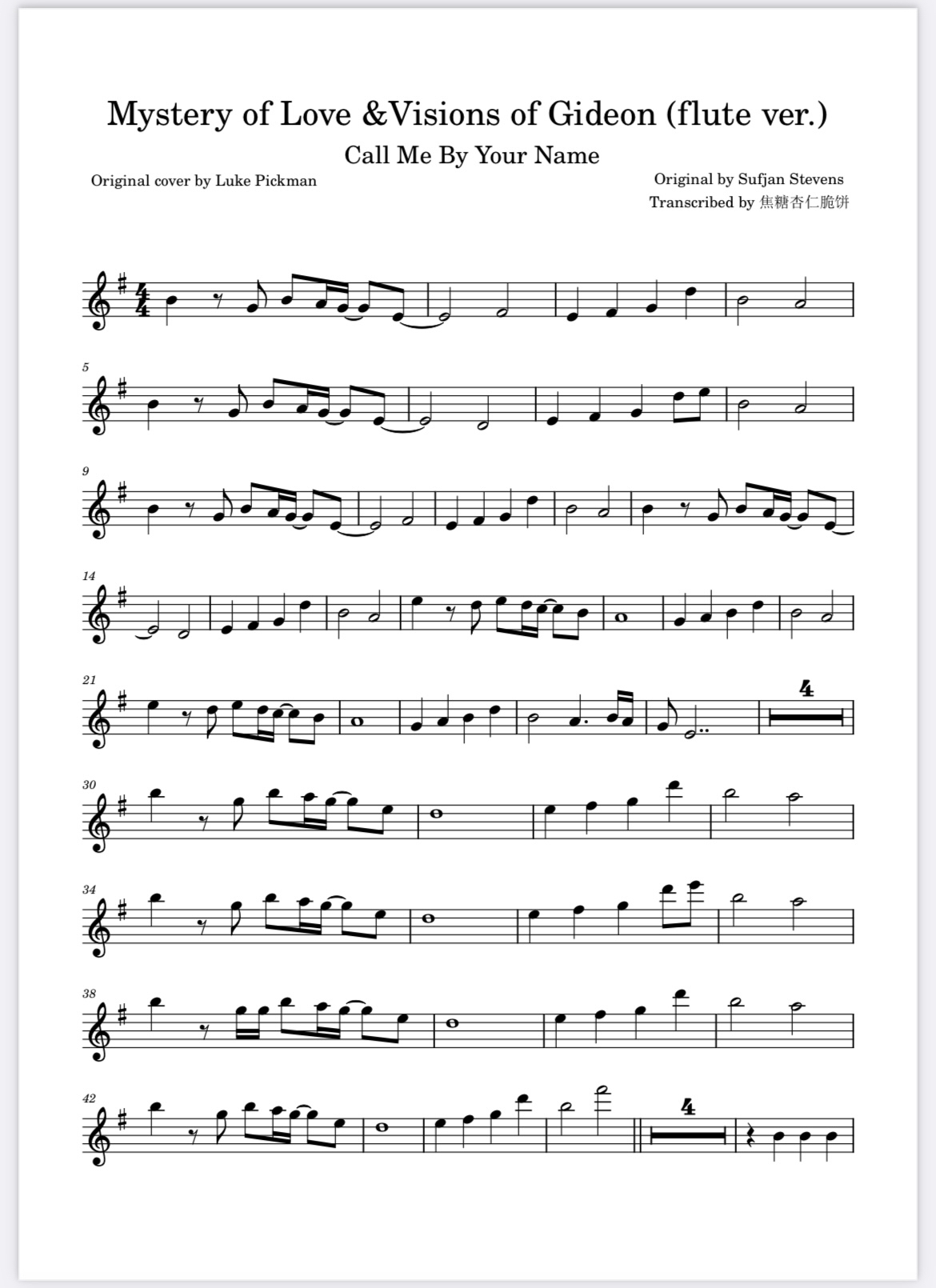 【长笛谱】Mystery of love (Luke Pickman ver.) - 哔哩哔哩