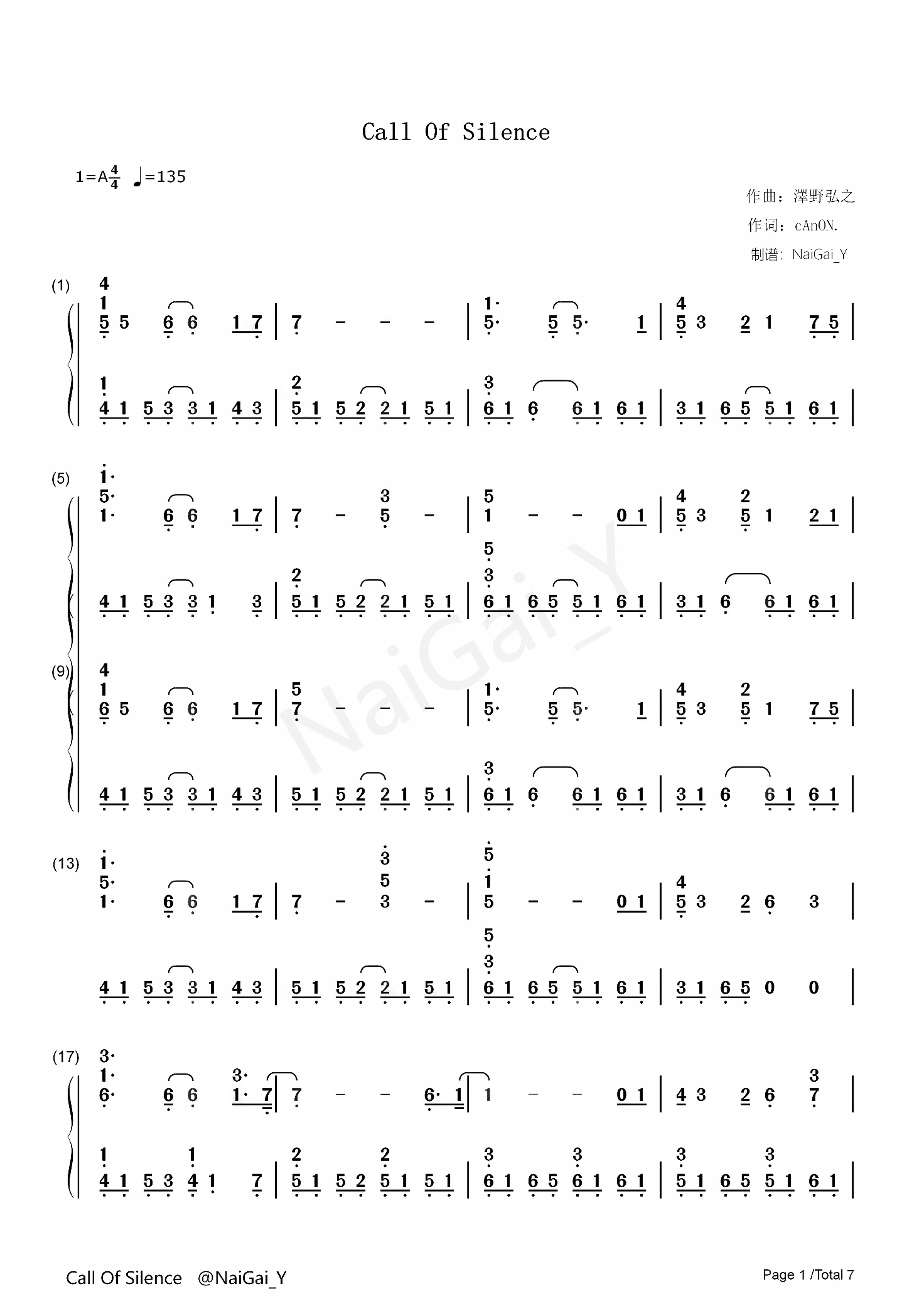 Call Of Silence（自由版简谱） - 哔哩哔哩
