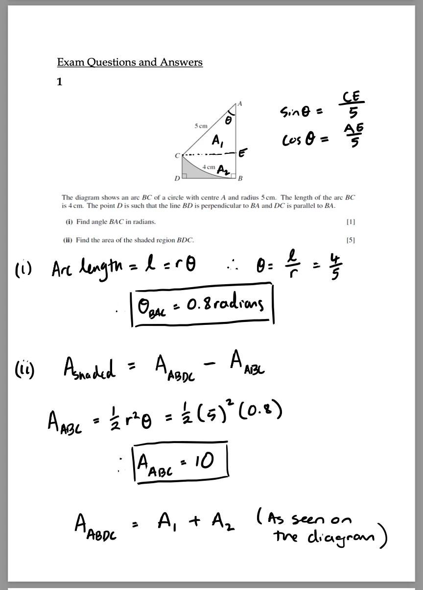 sector question: arc length & area of sector_chapter 4_P1_CIE_AS - 哔哩哔哩
