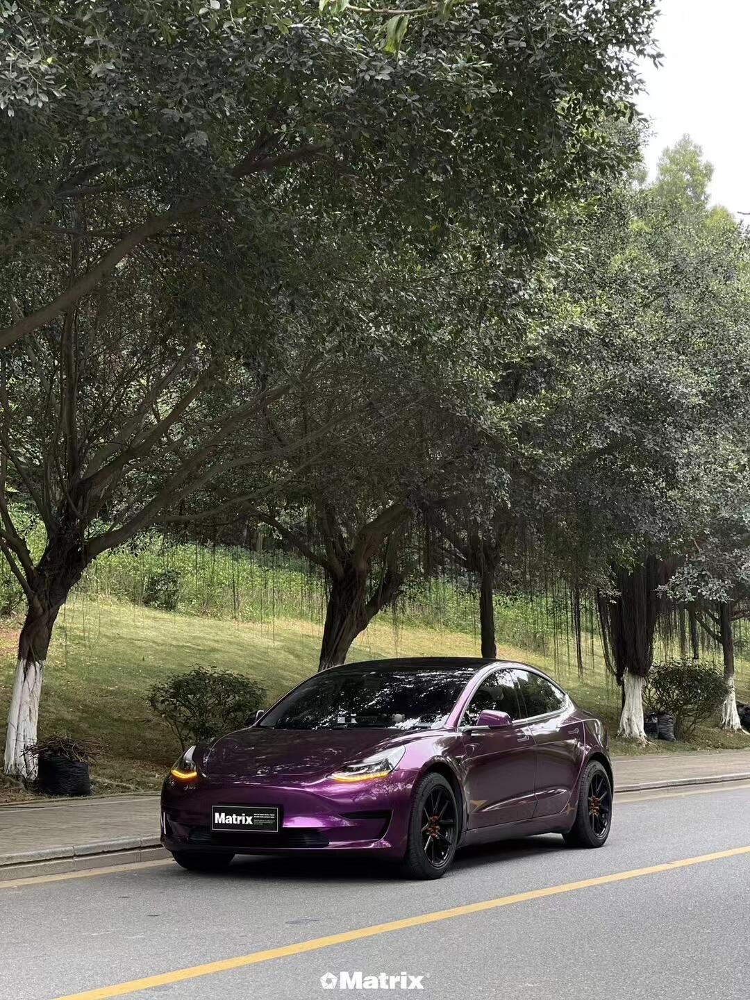 特斯拉Model3-Matrix矩阵改色膜理想的紫，自由浪漫动人心弦~ - 哔哩哔哩