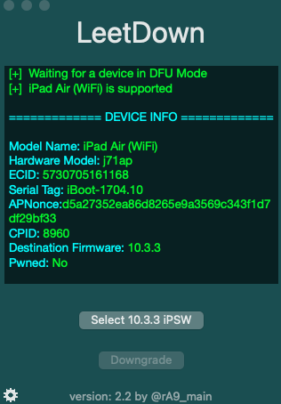 一台白苹果或者黑苹果电脑+LeetDown软件+想要降级的A7设备=成功降级到IOS 10.3.3 - 哔哩哔哩