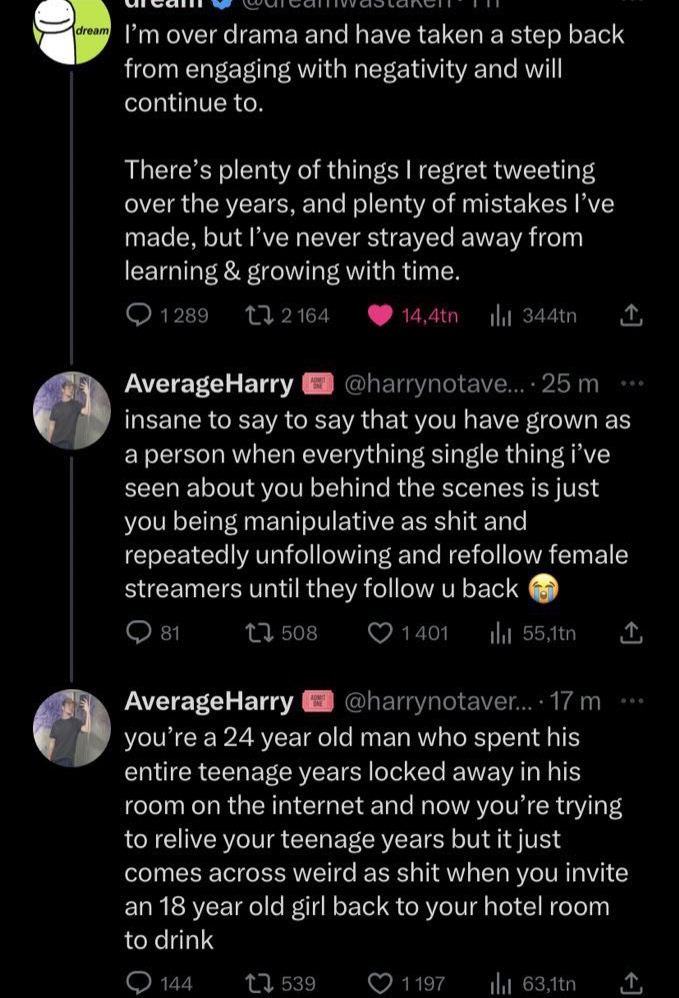 【熟|Drama整理】关于AverageHarry在Dream的推文下造谣及后续发展的过程全整理 - 哔哩哔哩