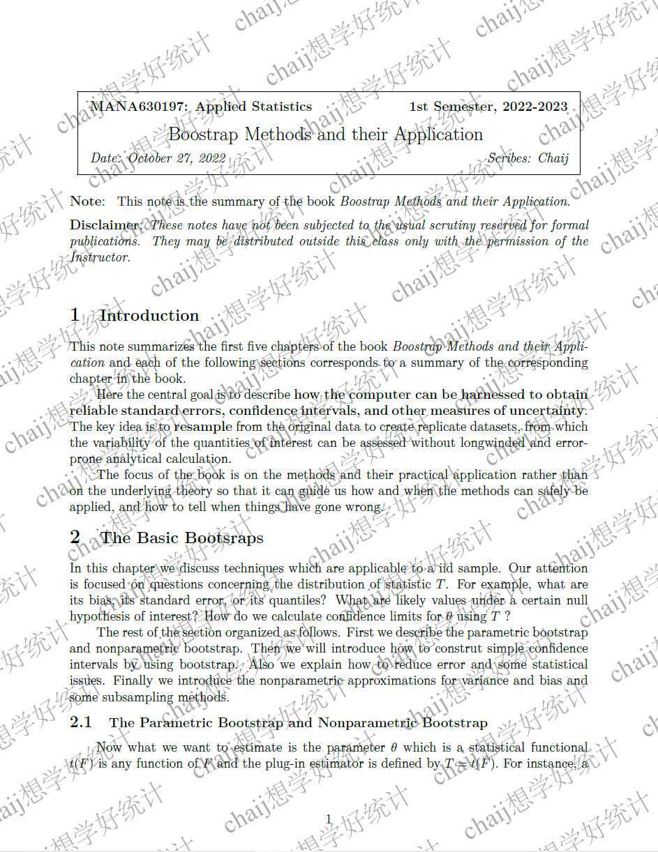 Bootstrap Methods and their Application - Notes - 哔哩哔哩
