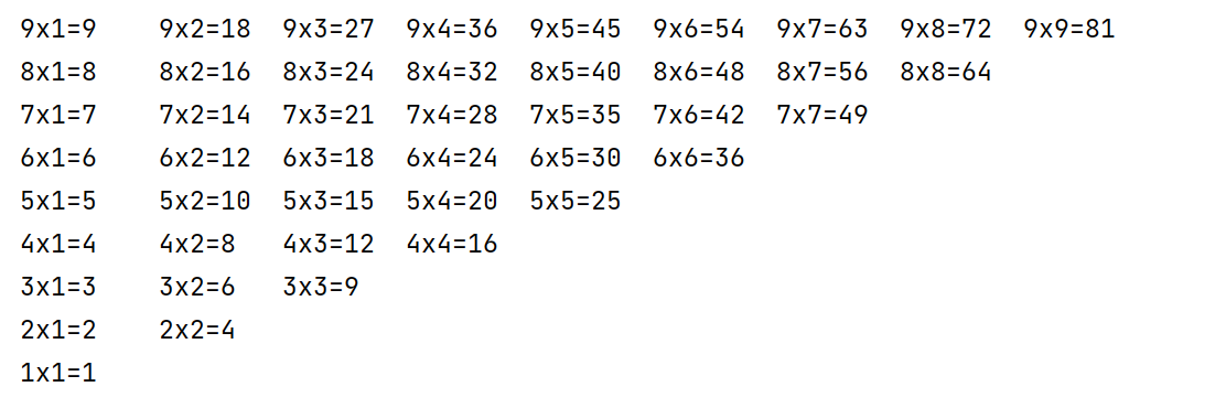 用python玩个九九乘法表 哔哩哔哩 