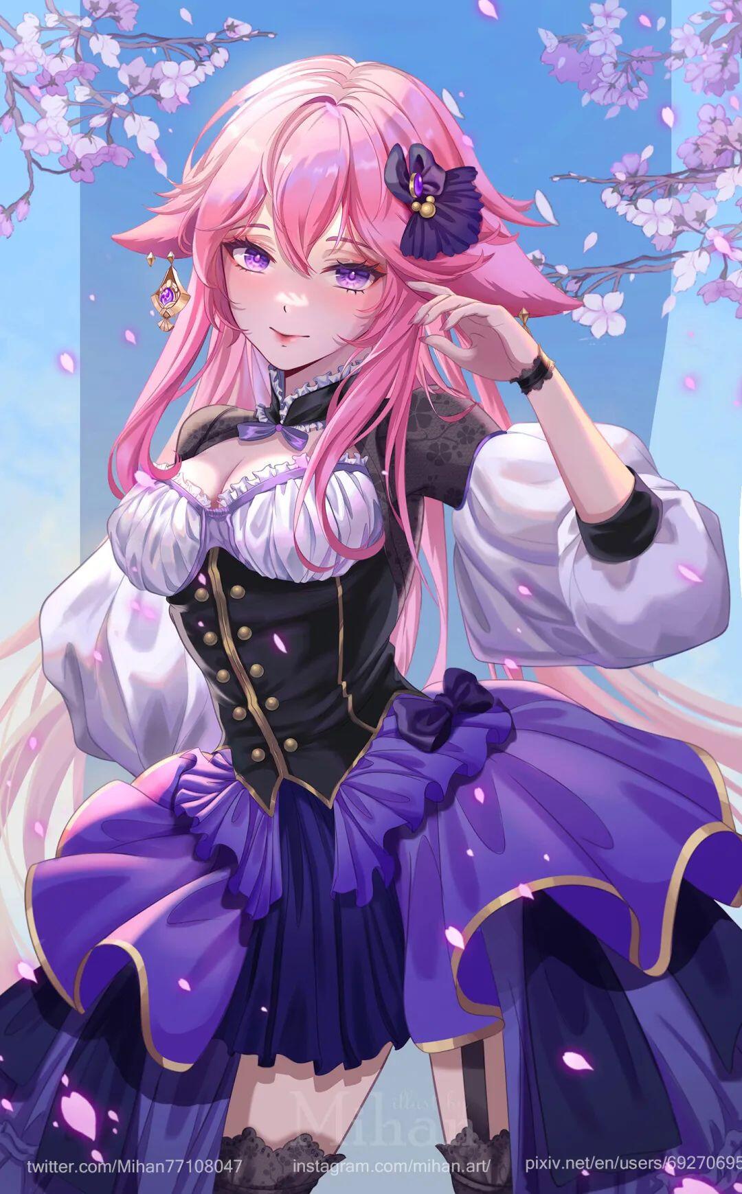 原神壁纸 | 绝美【八重神子】插画 - 哔哩哔哩