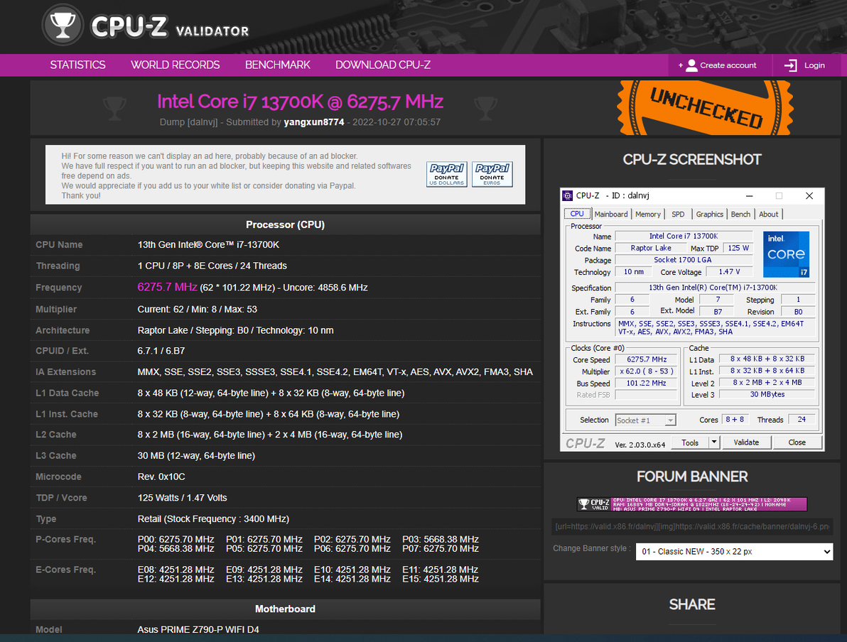 13代超频到底香不香？13700K+Z790风冷超频6.275G破纪录 - 哔哩哔哩
